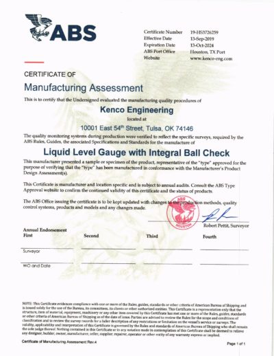 ABS Manufacturing Cert 2019 - Kenco